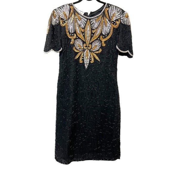 Laurence Kazar | Dresses | Laurence Kazar Vintage Beaded Dress Silver ...